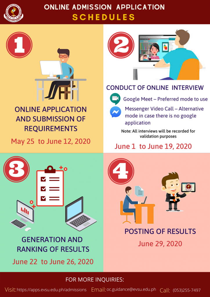 Online Admission Application SCHEDULES | Eastern Visayas State ...